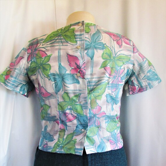 Vintage 1960's Blouse Back Button Suit Blouse Pastel … - Gem