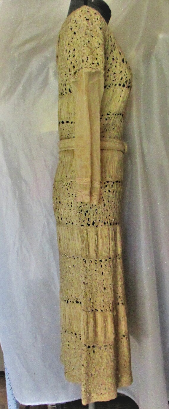 Vintage 1930's Dress Ribbon Dress Beige Wheat Tone Ri… - Gem