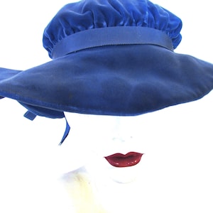 Vintage 1960's 70's Hat Blue Velvet Floppy Hat MOD Wide Brim Sun Hat ...