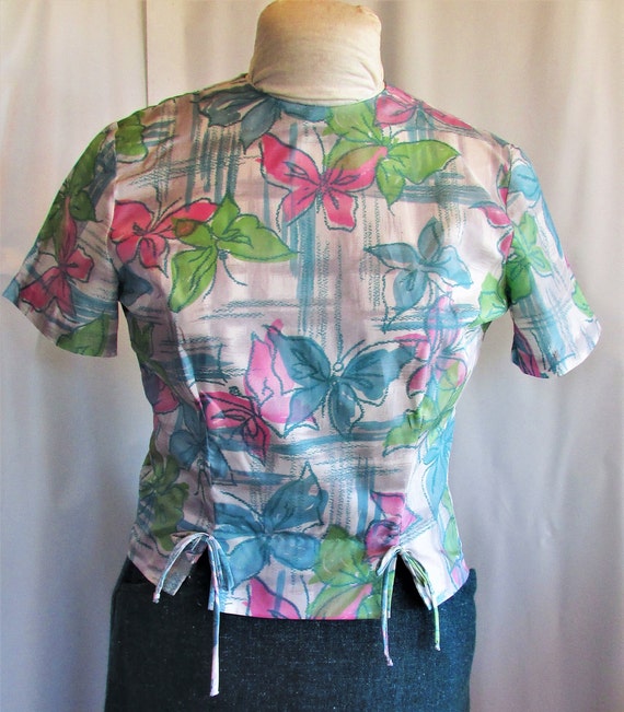 Vintage 1960's Blouse Back Button Suit Blouse Pastel … - Gem