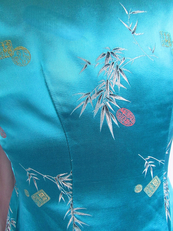 Vintage 1960's Top Chinese Silk Brocade Peacock Blue … - Gem