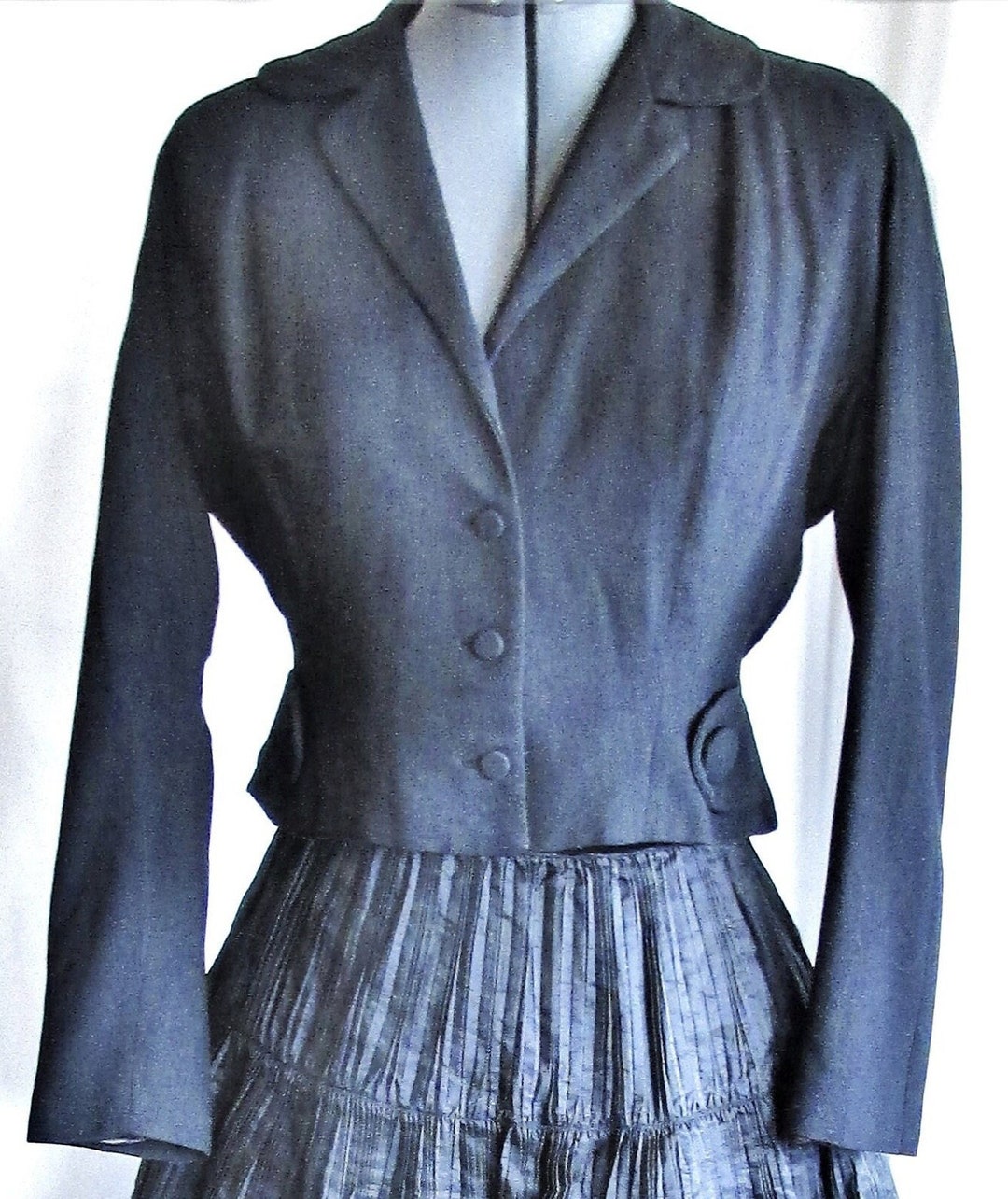 Vintage 1940's 50's Jacket Black Wool Ladies Fitted Suit Coat 3 Button ...