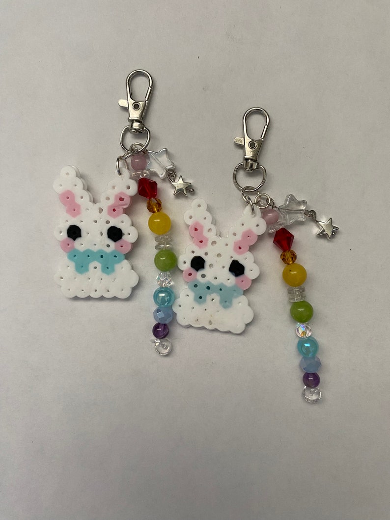 Perler Bead Bunny Rainbow Keychain Cute Accessory - Etsy