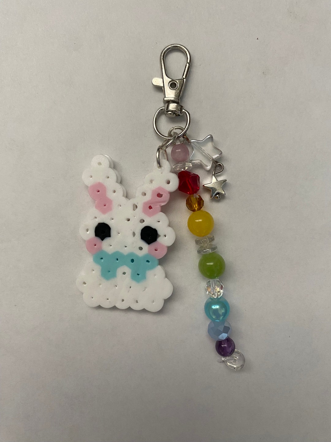 Perler Bead Bunny Rainbow Keychain | Cute Accessory - Etsy