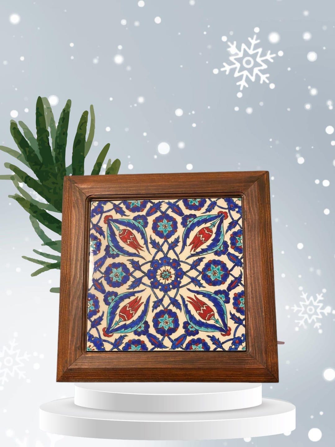 Handmade Ceramic Tile, Wooden Frame Ceramic Tile, Anatolian İznik Style ...