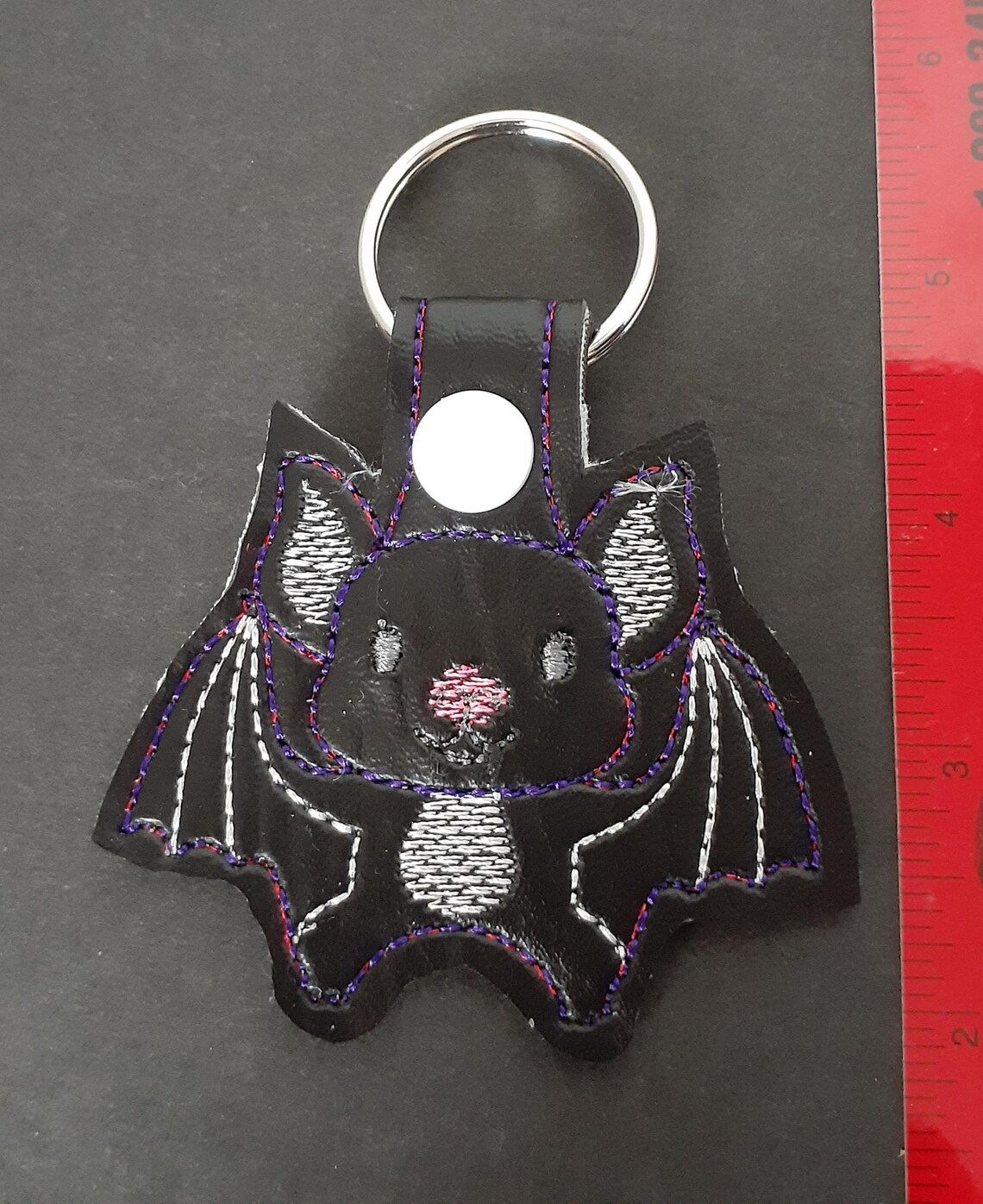 Cute Homemade Embroidered Vinyl Bat Keyring FOB - Etsy