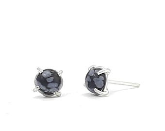 Snowflake Obsidian Cabochon Studs 14k Gold Stud Earrings or - Etsy