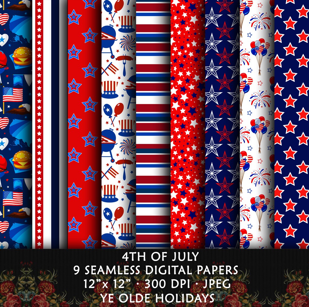 Seamless Patriotic Digital Paper, 4th of July Digital Paper, Patriotic ...