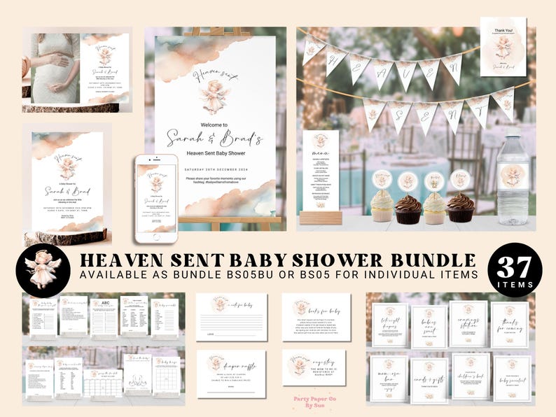 Heaven Sent Baby Shower Cupcake Toppers Digital Template INSTANT ...