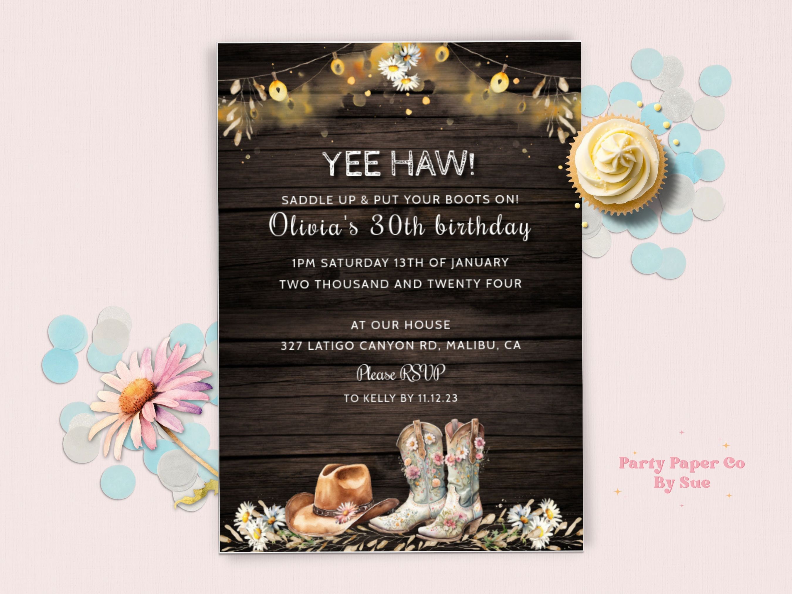 Western Birthday Invitation Adult INSTANT DOWNLOAD Rustic Wood, Digital ...