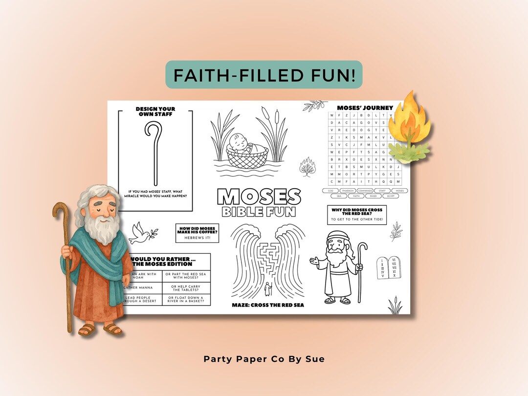 Moses Activity Sheet for Kids Printable PDF INSTANT Digital Download ...