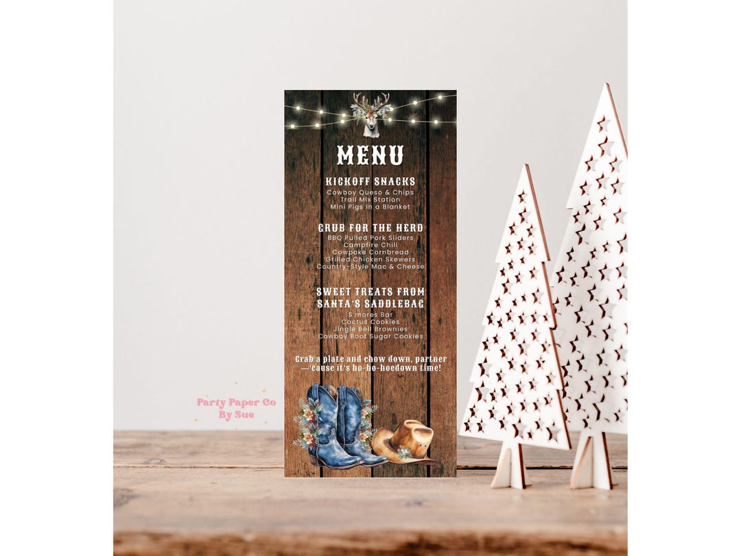 Menu Template Western Holiday Hoedown INSTANT DOWNLOAD Customizable ...