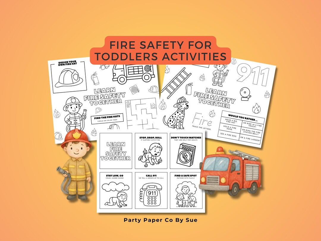Fire Safety Activity for Toddlers, Printable PDF 3 Pack Coloring Sheets ...