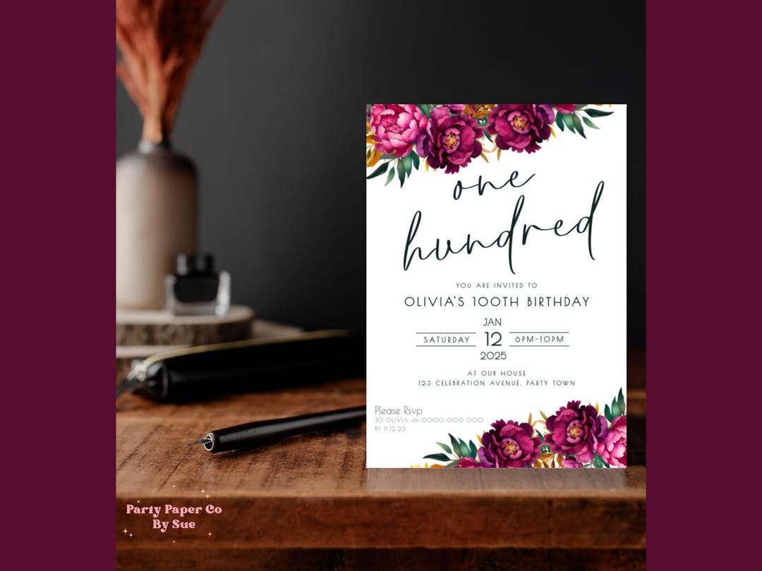 100th Birthday Invitation Template INSTANT DOWNLOAD Script Milestone ...