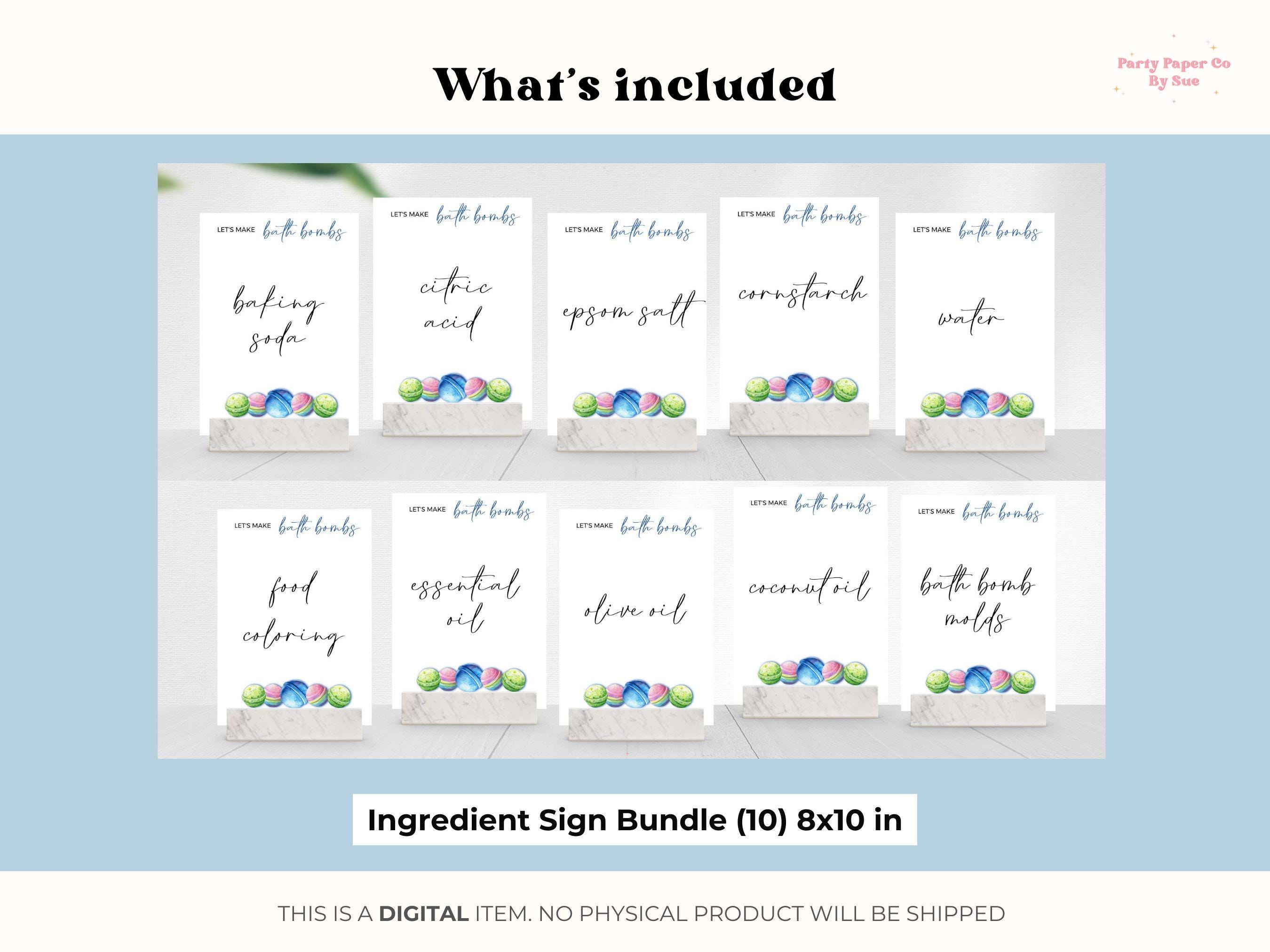 Printable Bath Bomb Ingredient Signs Bundle INSTANT DOWNLOAD Set of 10 ...