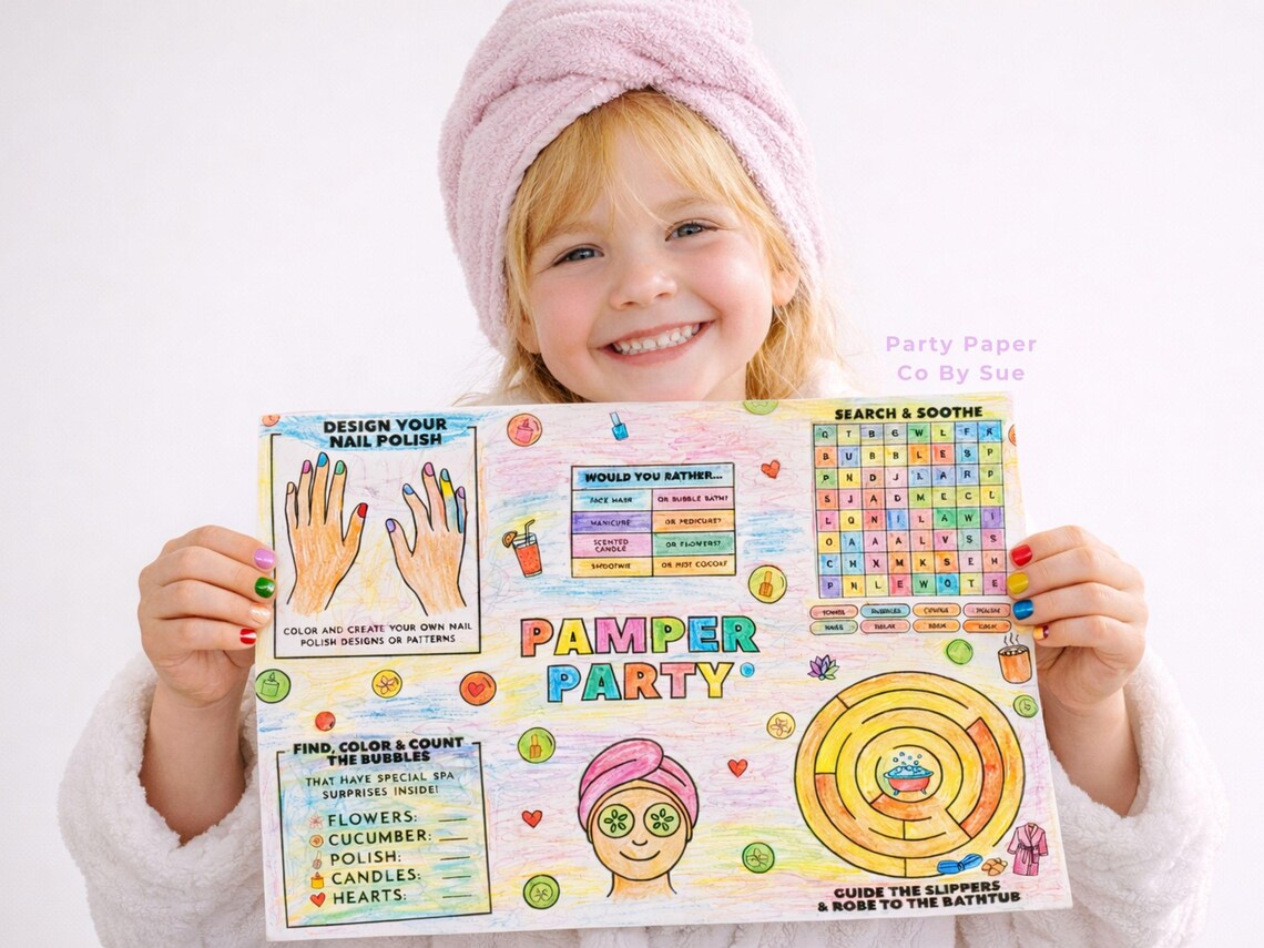 Spa Party Activity Sheet Printable PDF, Instant Download Digital, Kids ...