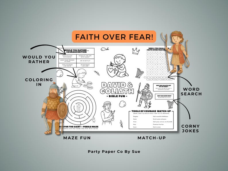 David and Goliath Kids Activity Sheet Printable PDF INSTANT Digital ...