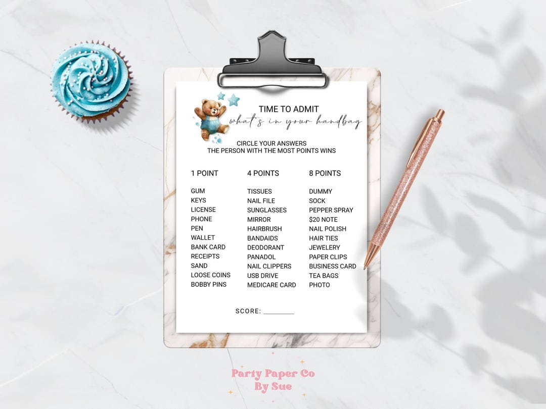 Baby Shower Game Handbag Blue Star Template INSTANT DOWNLOAD Printable ...
