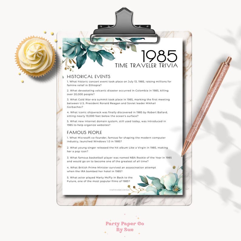 1985 Time Traveler Trivia Printable Game, Milestone Birthday Party Quiz ...
