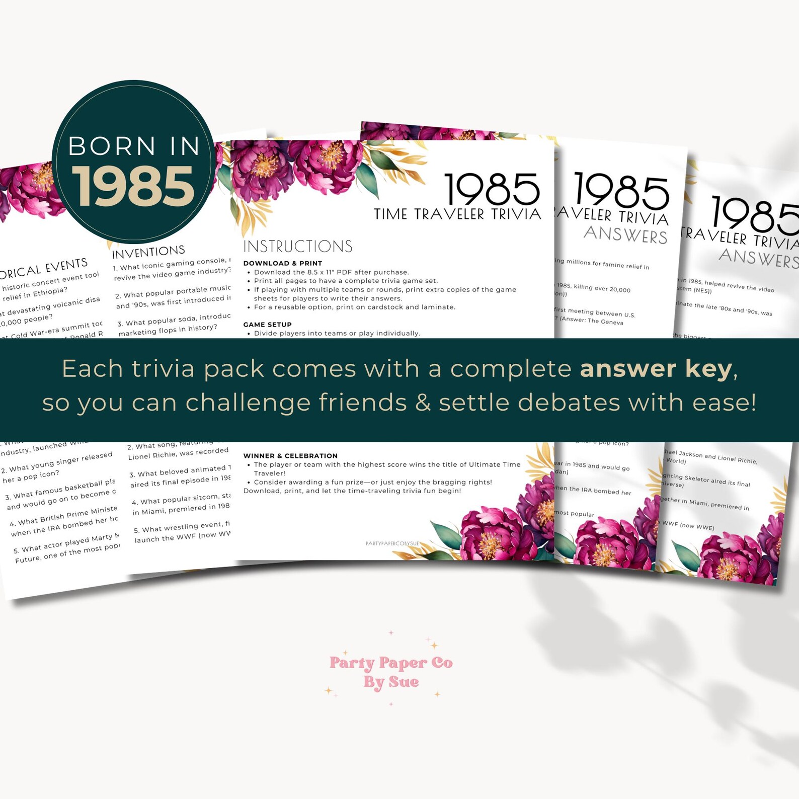 1985 Time Traveler Trivia Printable Game, Milestone Birthday Party Quiz ...