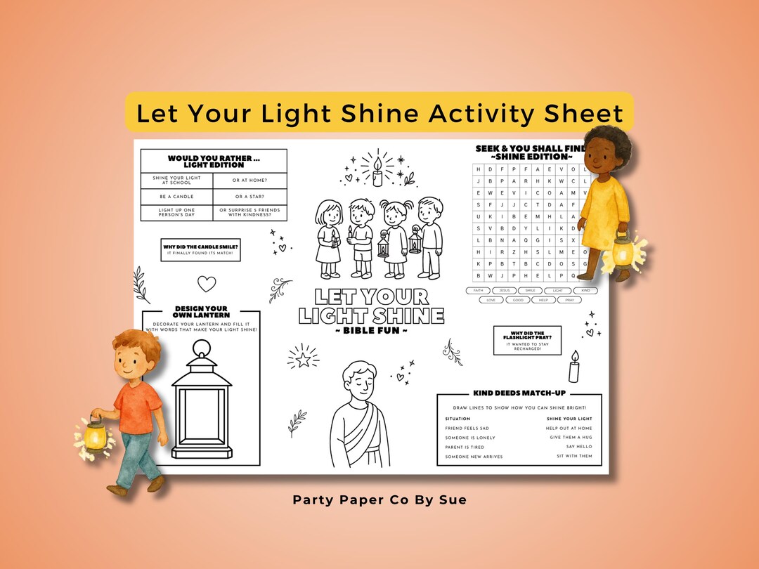 Let Your Light Shine Kids Activity Sheet Printable PDF INSTANT Digital ...
