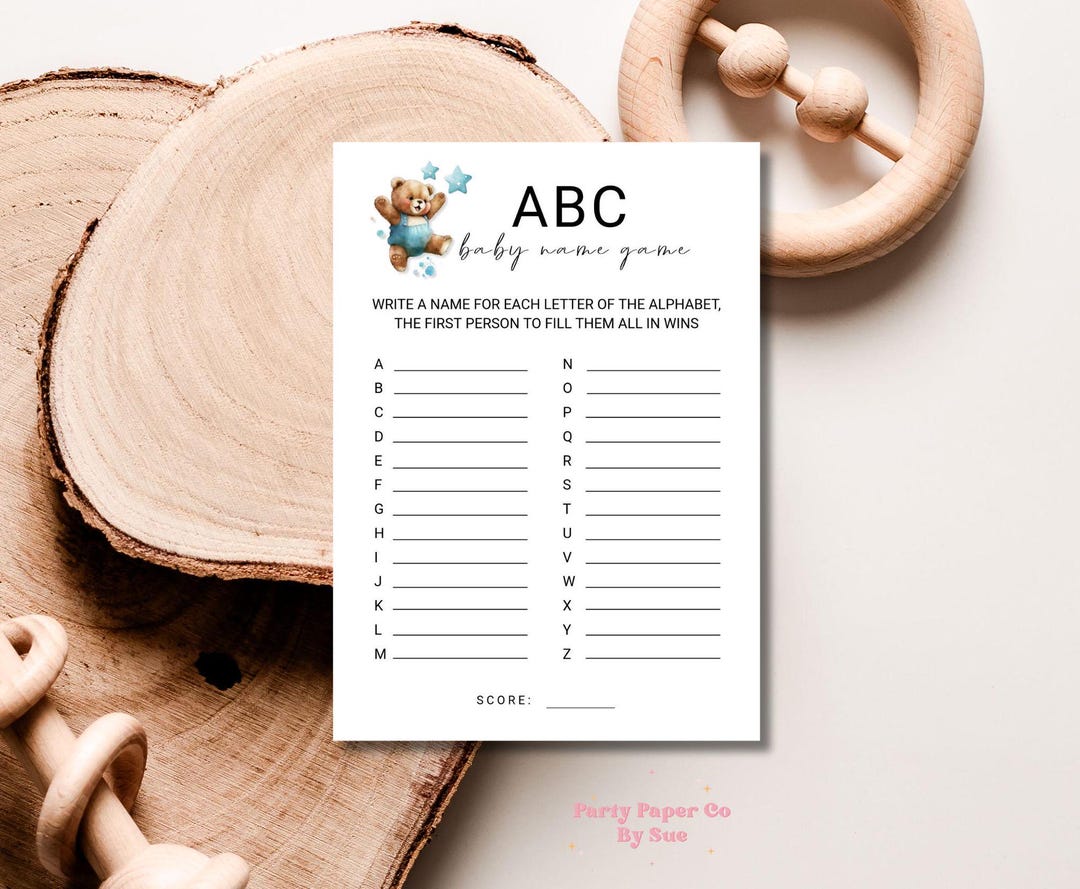 Baby Shower Game ABC Baby Name Blue Star Template INSTANT DOWNLOAD ...
