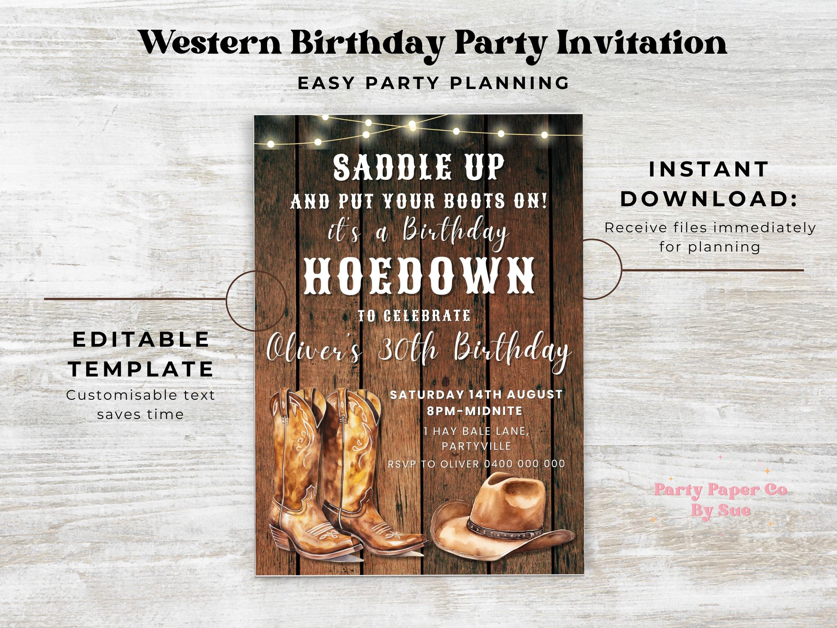 Editable Western Hoedown Birthday Party Invitation, Cowboy Digital ...