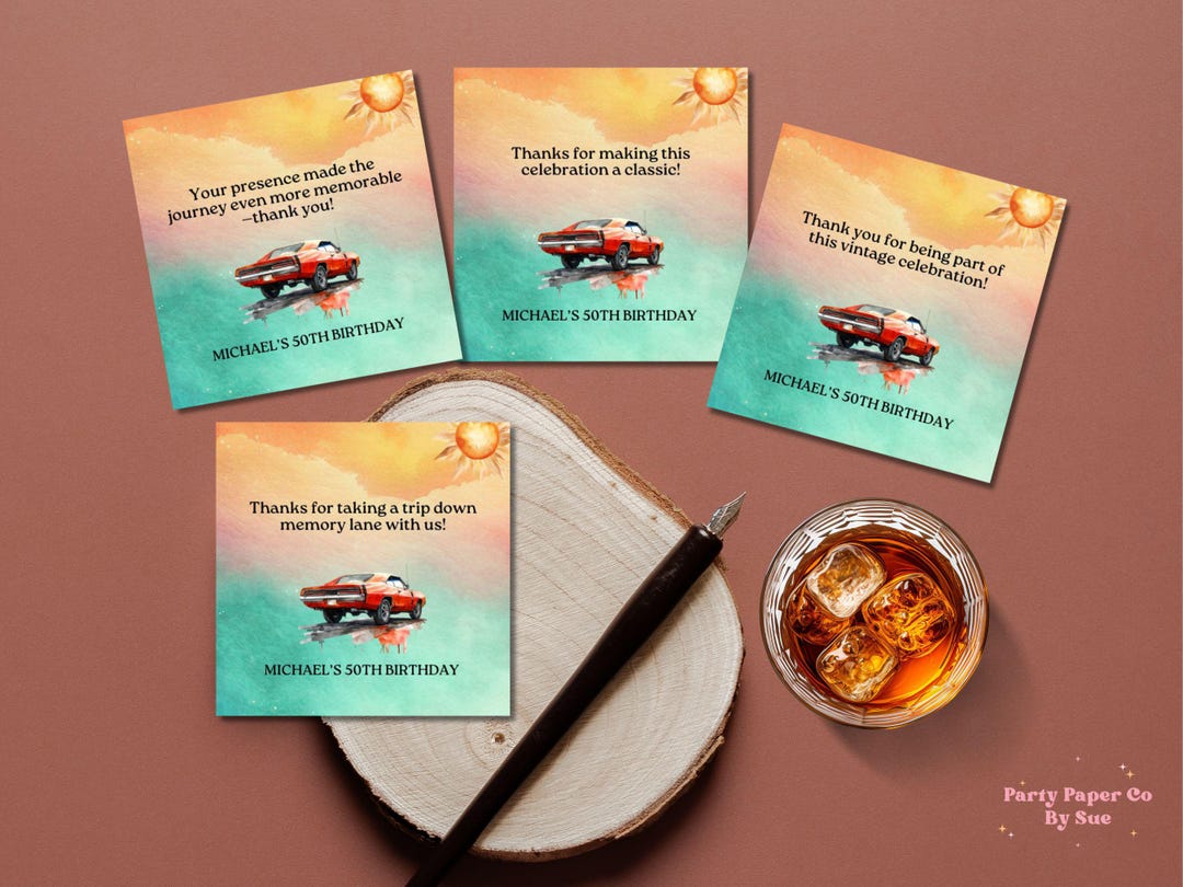 Thank You Card Template Muscle Car Milestone Birthday INSTANT DOWNLOAD ...
