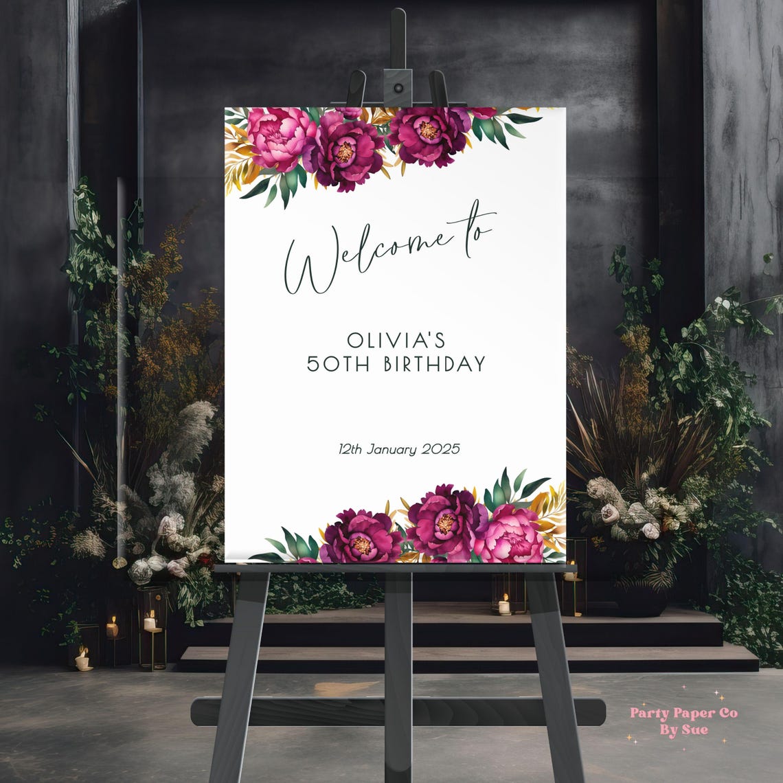 Welcome Sign Template INSTANT DOWNLOAD Elegant Floral Design, Magenta ...