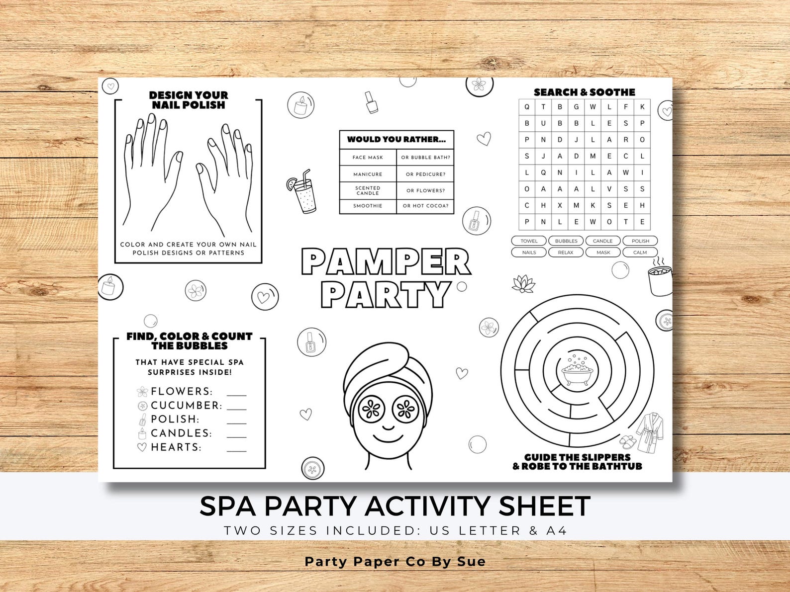 Spa Party Activity Sheet Printable PDF, Instant Download Digital, Kids ...