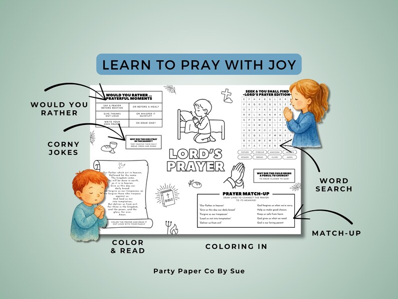 Lord's Prayer Activity Sheets for Kids Printable PDF INSTANT Digital ...