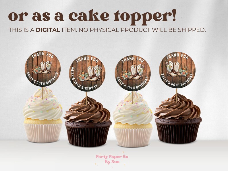 Western Birthday Tags and Favor Stickers, Cupcake Toppers, INSTANT ...