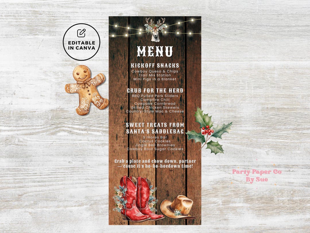 Menu Template Western Holiday Hoedown INSTANT DOWNLOAD Customizable ...