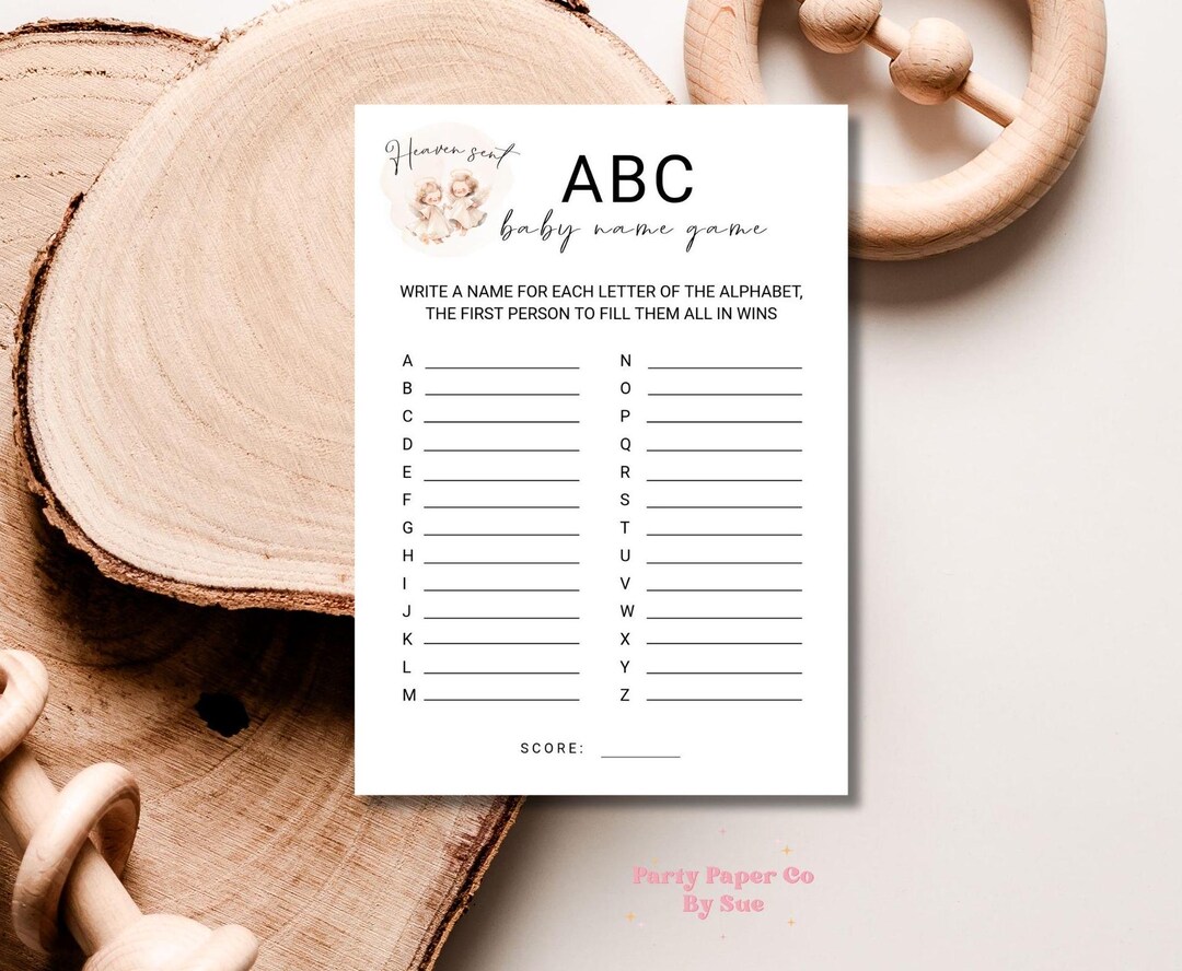 Baby Shower Game ABC Name Baby Game Heaven Sent Printable INSTANT ...