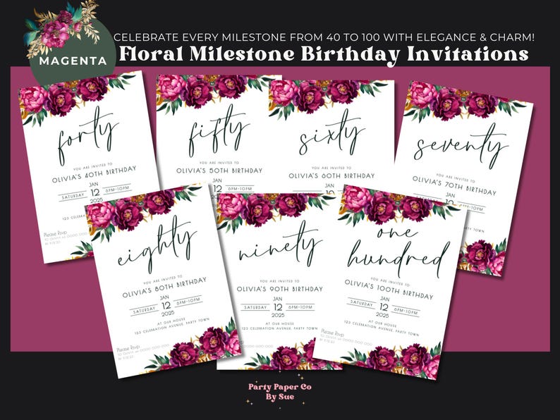 Thank You Card Templates INSTANT DOWNLOAD Floral, Magenta, Green ...