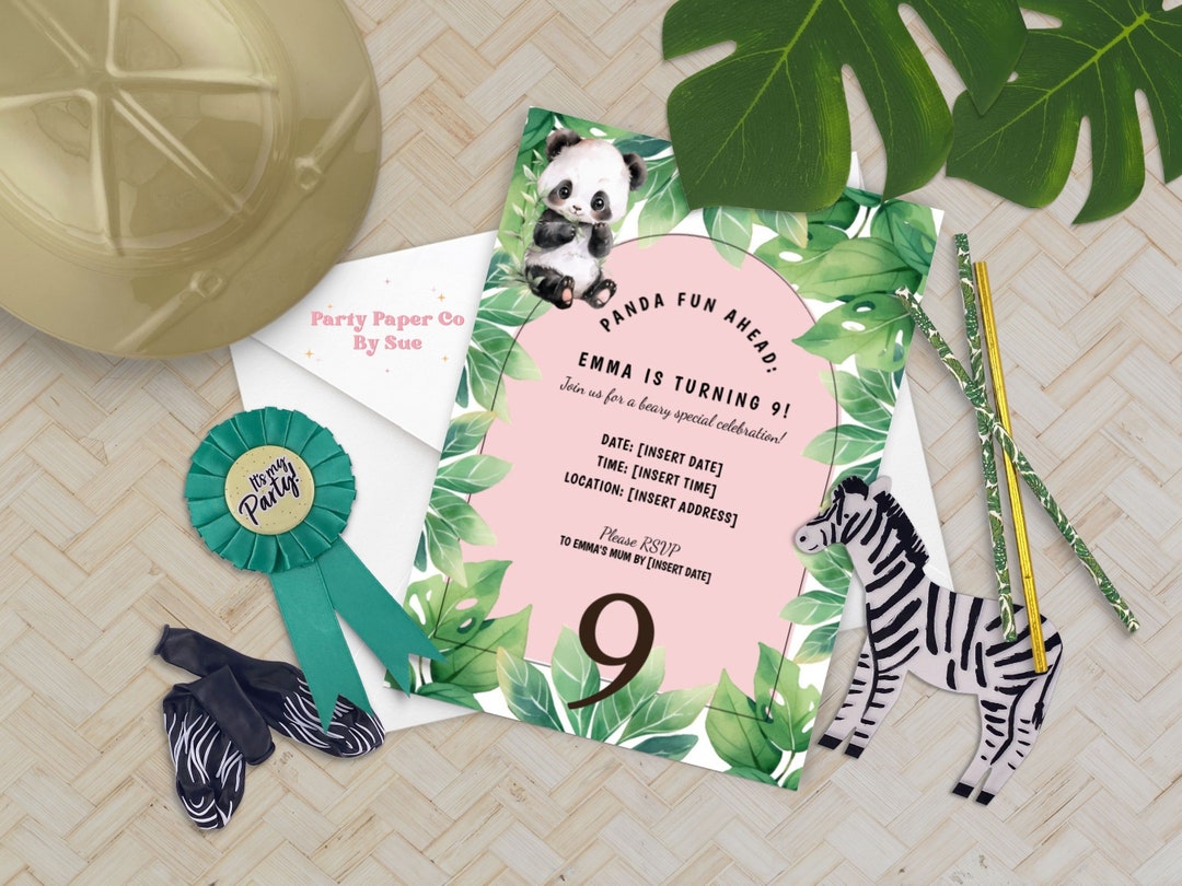 9th Birthday Printable Panda Invitation Template INSTANT DOWNLOAD Ninth ...