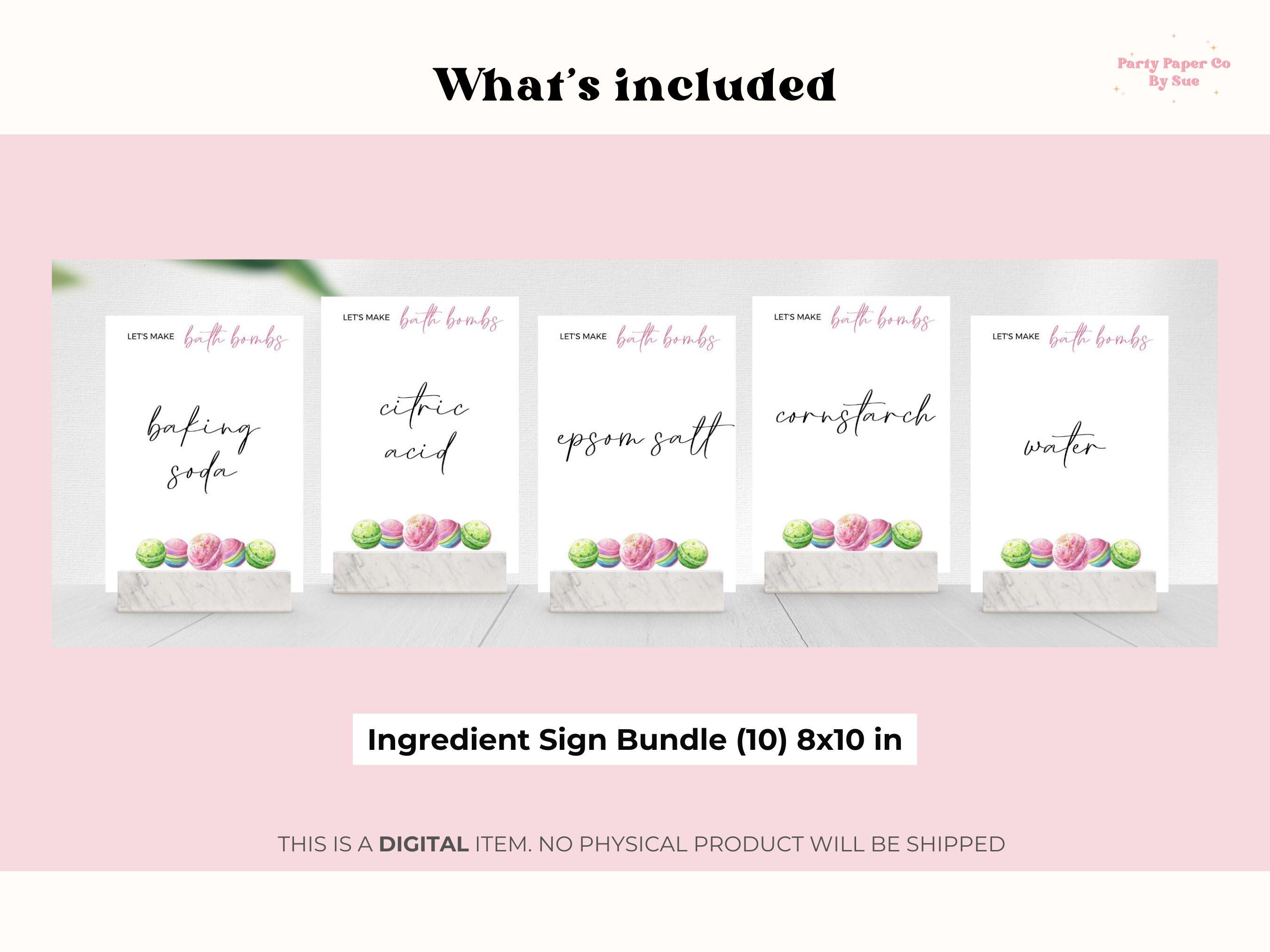 Printable Bath Bomb Ingredient Signs Bundle INSTANT DOWNLOAD Set of 10 ...