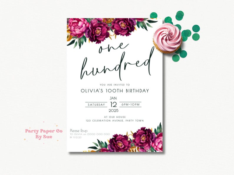 100th Birthday Invitation Template INSTANT DOWNLOAD Script Milestone ...