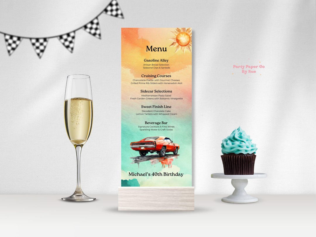 Menu Template 40th Birthday Muscle Car INSTANT DOWNLOAD Customizable ...