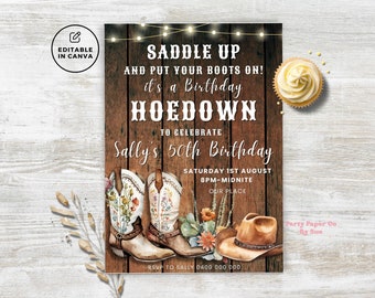 Editable Western Hoedown Birthday Party Invitation Cowboy Digital ...