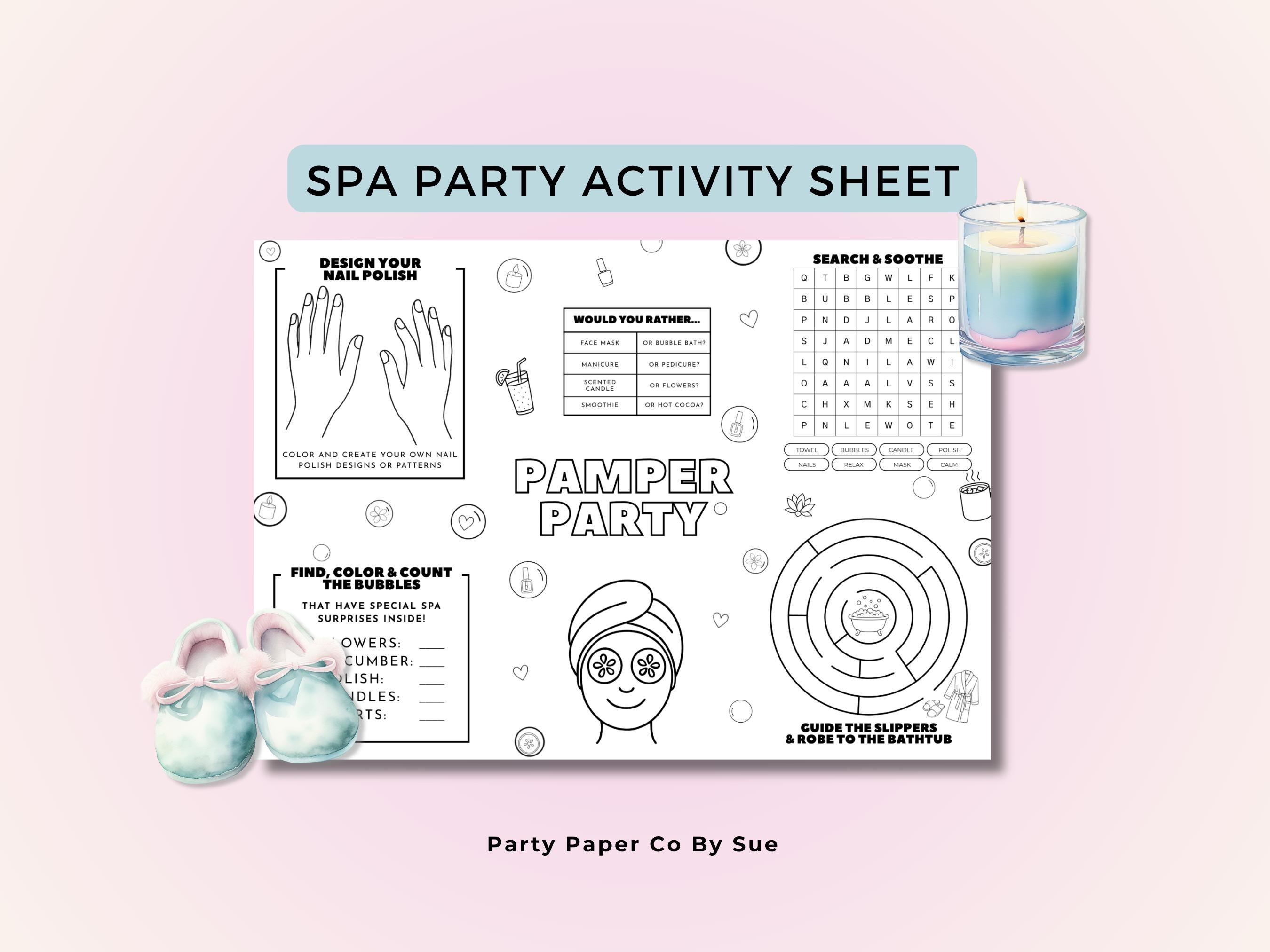 Spa Party Activity Sheet Printable PDF, Instant Download Digital, Kids ...