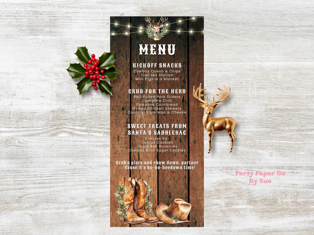 Menu Template Western Holiday Hoedown INSTANT DOWNLOAD Customizable ...