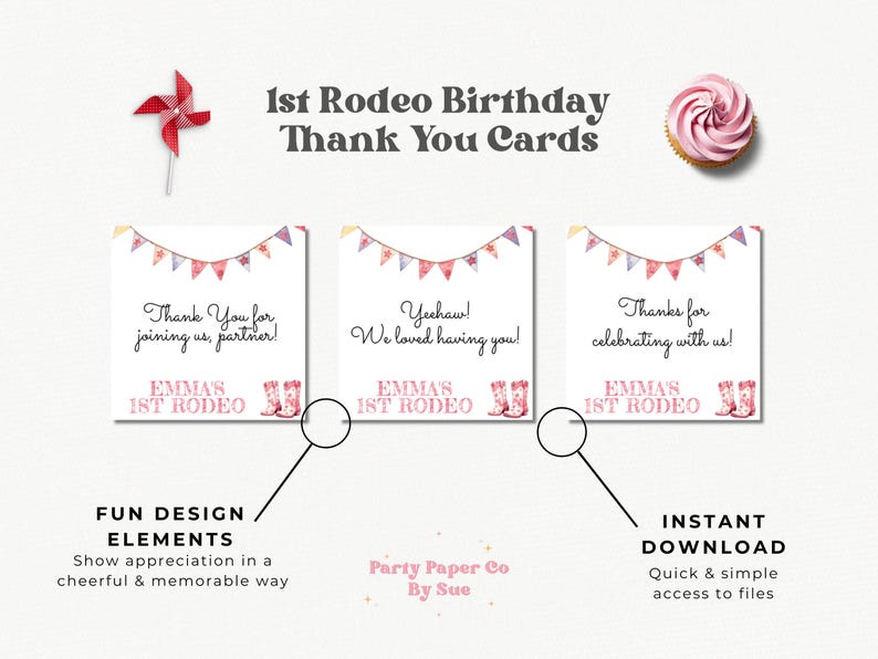1st Rodeo Birthday Thank You Card Templates INSTANT DOWNLOAD Editable ...