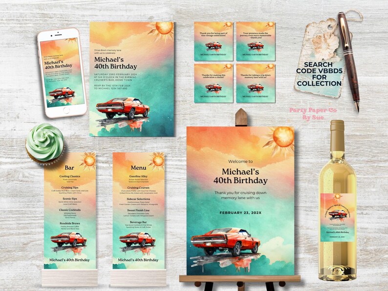Wine Bottle Label Template 40th Birthday Muscle Car INSTANT DOWNLOAD ...