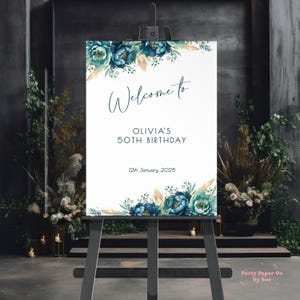 Welcome Sign Printable INSTANT DOWNLOAD Elegant Floral Design, Teal ...