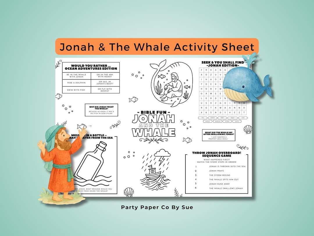 Jonah and the Whale Activity Sheet Printable PDF INSTANT Digital ...