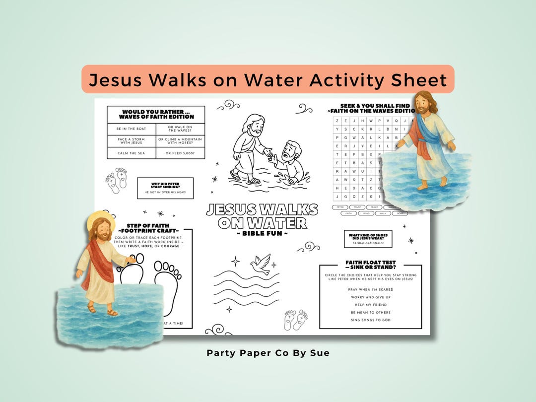 Jesus Walks on Water Kids Activity Sheet Printable PDF INSTANT Digital ...
