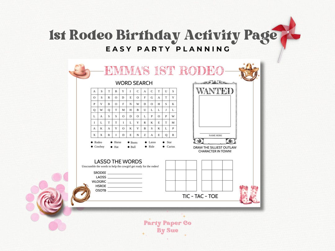 1st Rodeo Birthday Party Activity Page Template INSTANT DOWNLOAD ...