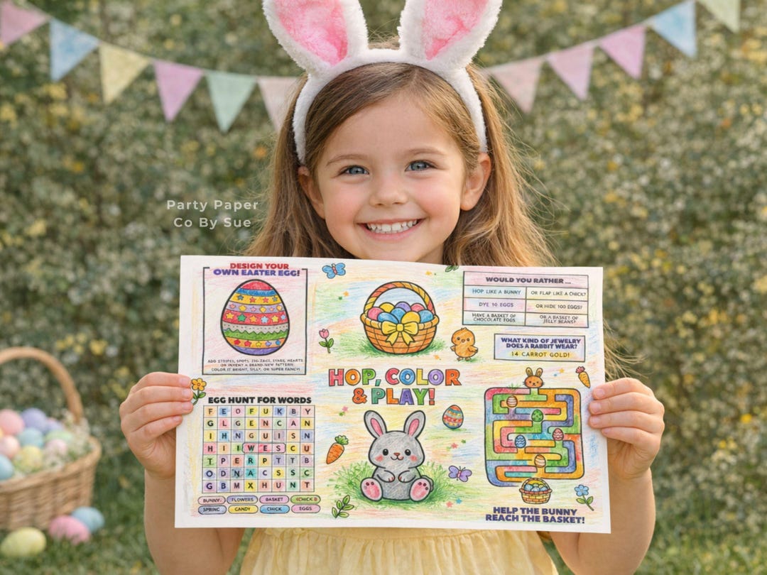 Easter Kids Activity Placemat Printable, Coloring Page & Games, Bunny ...