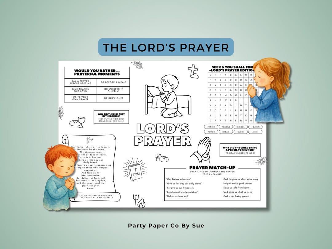 Lord's Prayer Activity Sheets for Kids Printable PDF INSTANT Digital ...
